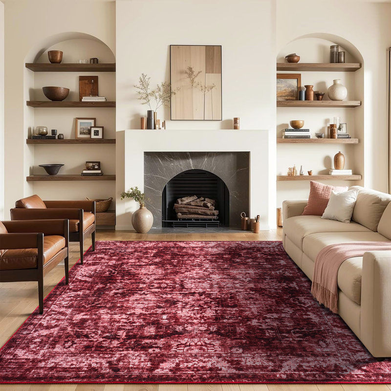 Bungalow Rose Straub Washable Rug Big Vintage Rug Traditional Mat Distressed Indoor Foldable ...